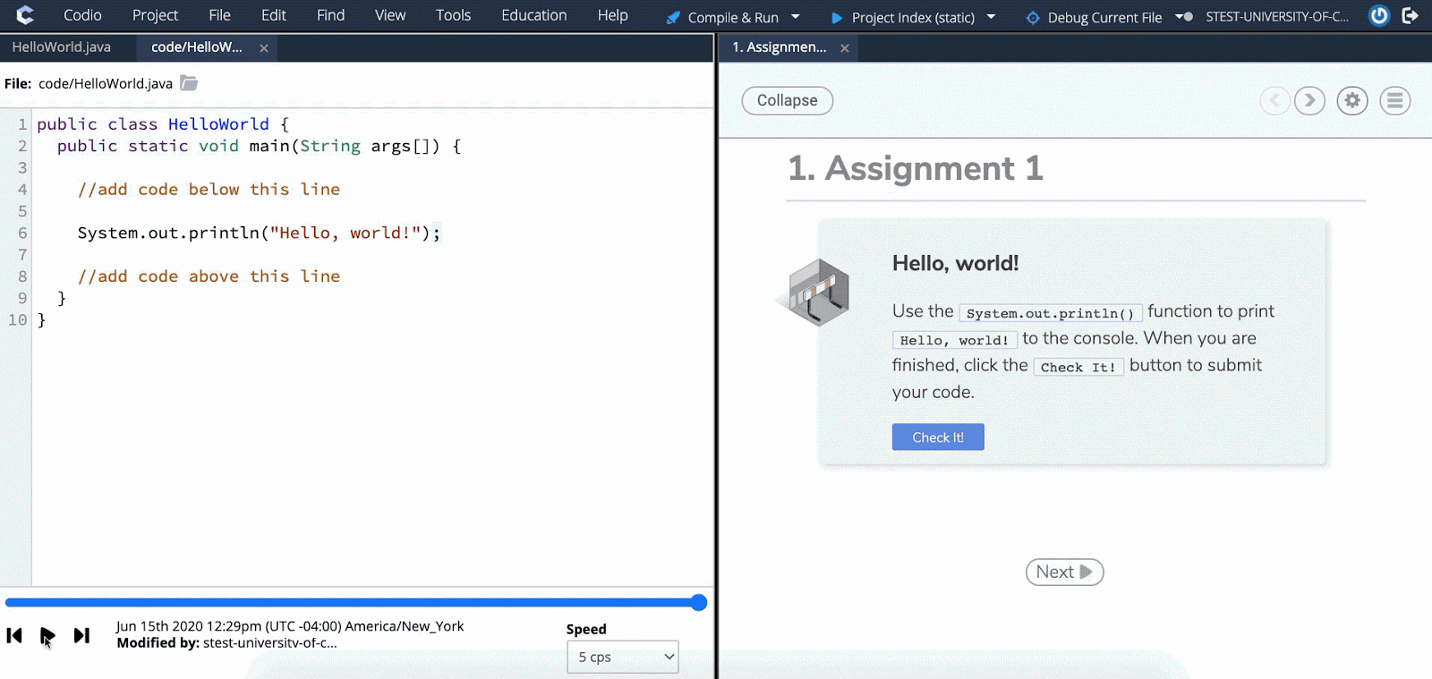 How To Review Code Using Codio S Code Playback Tool